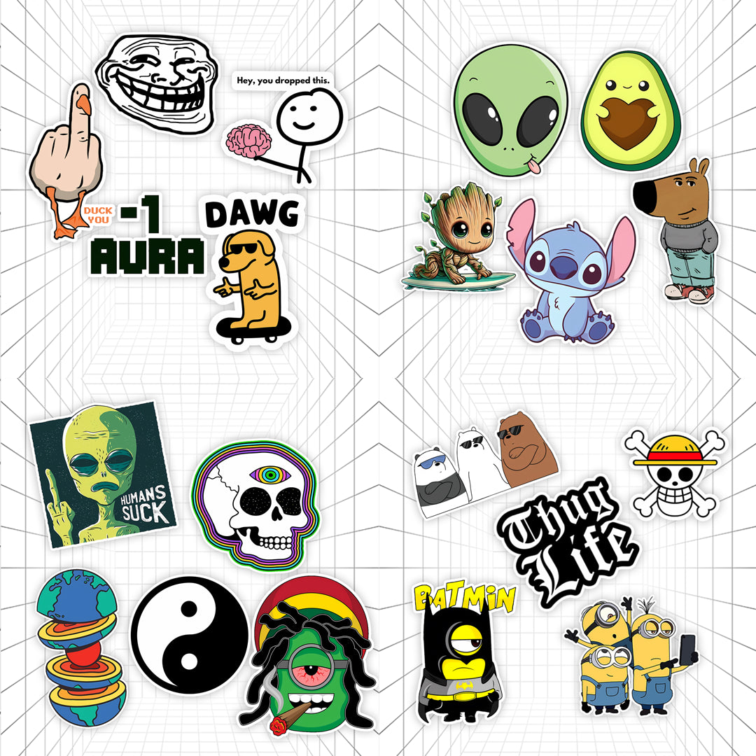 Stickerized Combo Pack – Fun & Meme Edition (20 Pieces) | Posterized.in
