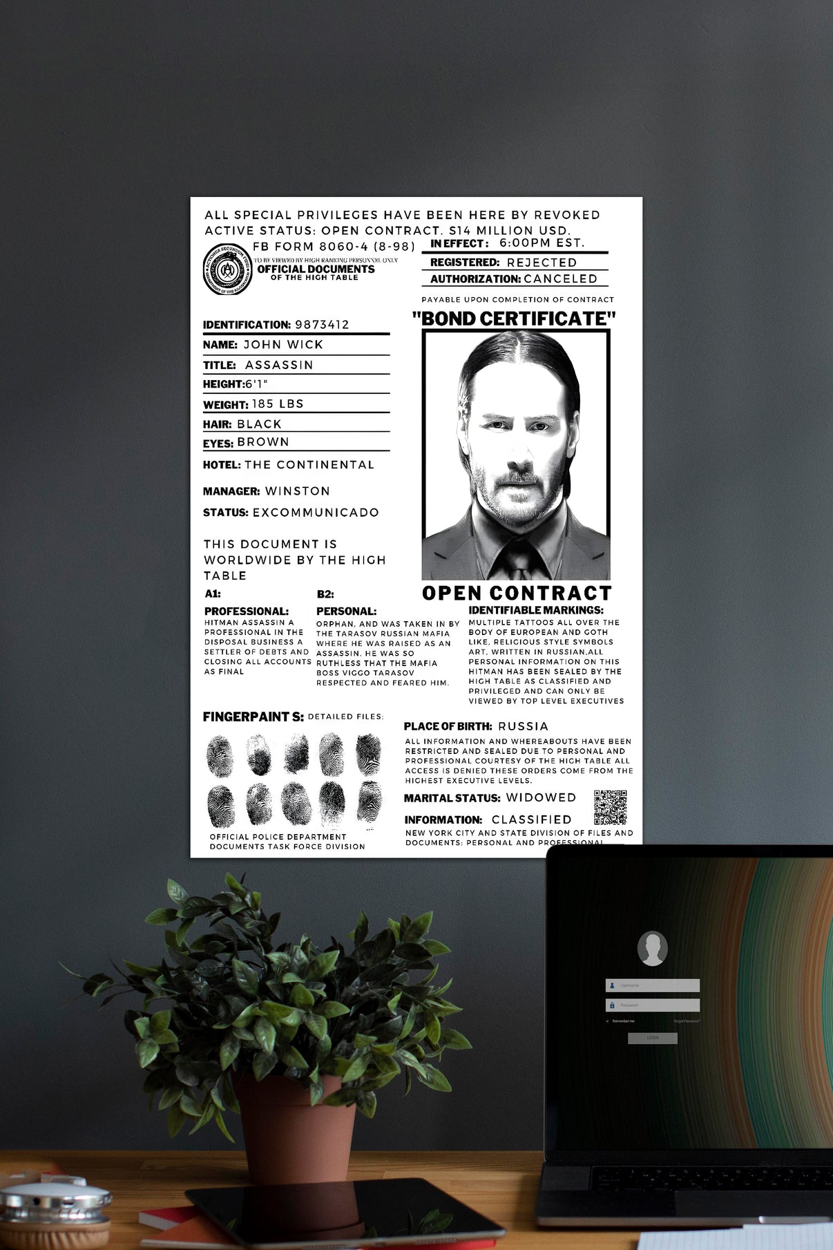 OPEN CONTRACT | MR JOHN WICK | Movie Poster | Posterized.in