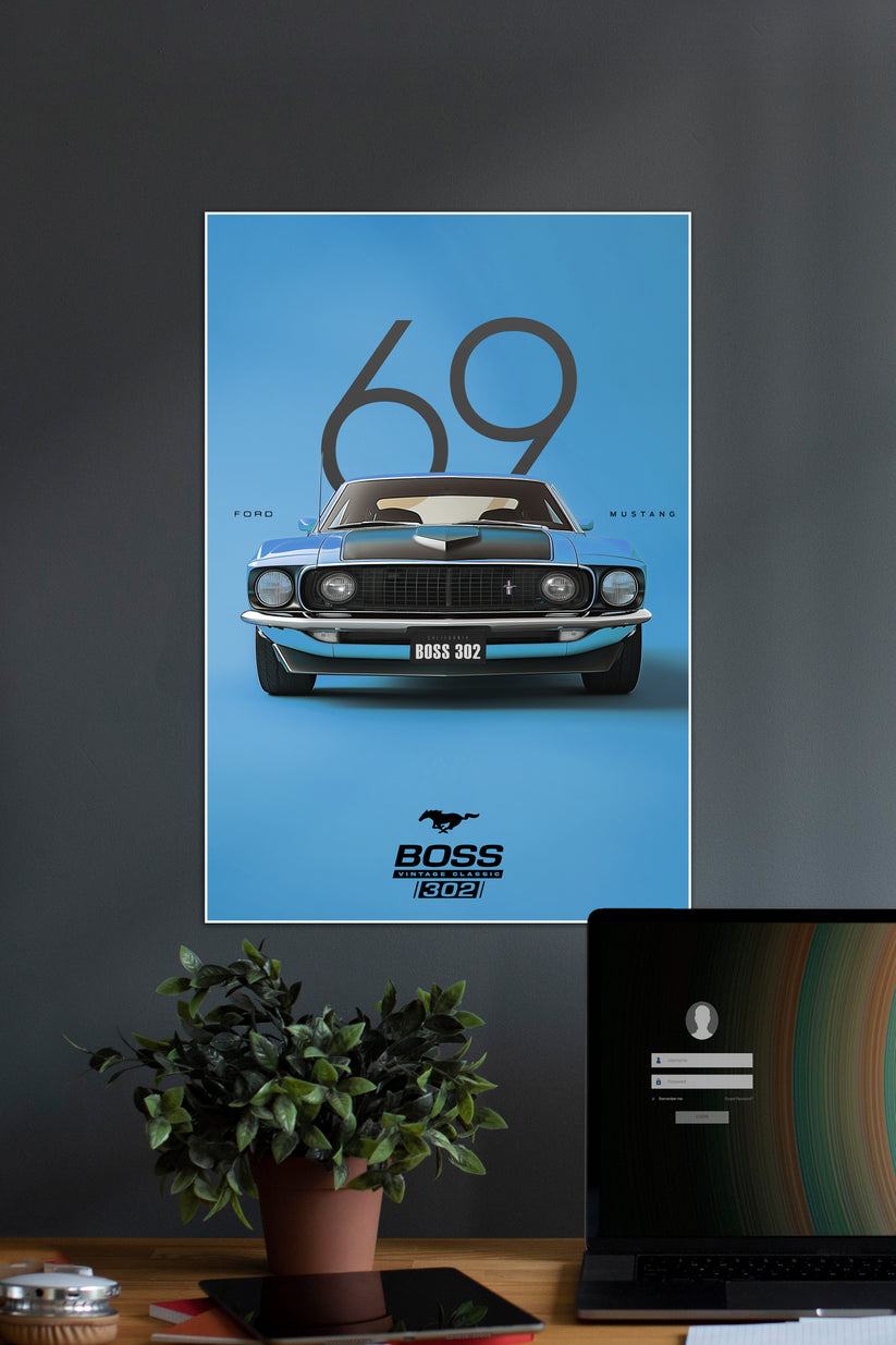 FORD MUSTANG BOSS | BLUE LEGEND #1 | CAR POSTER | Posterized.in