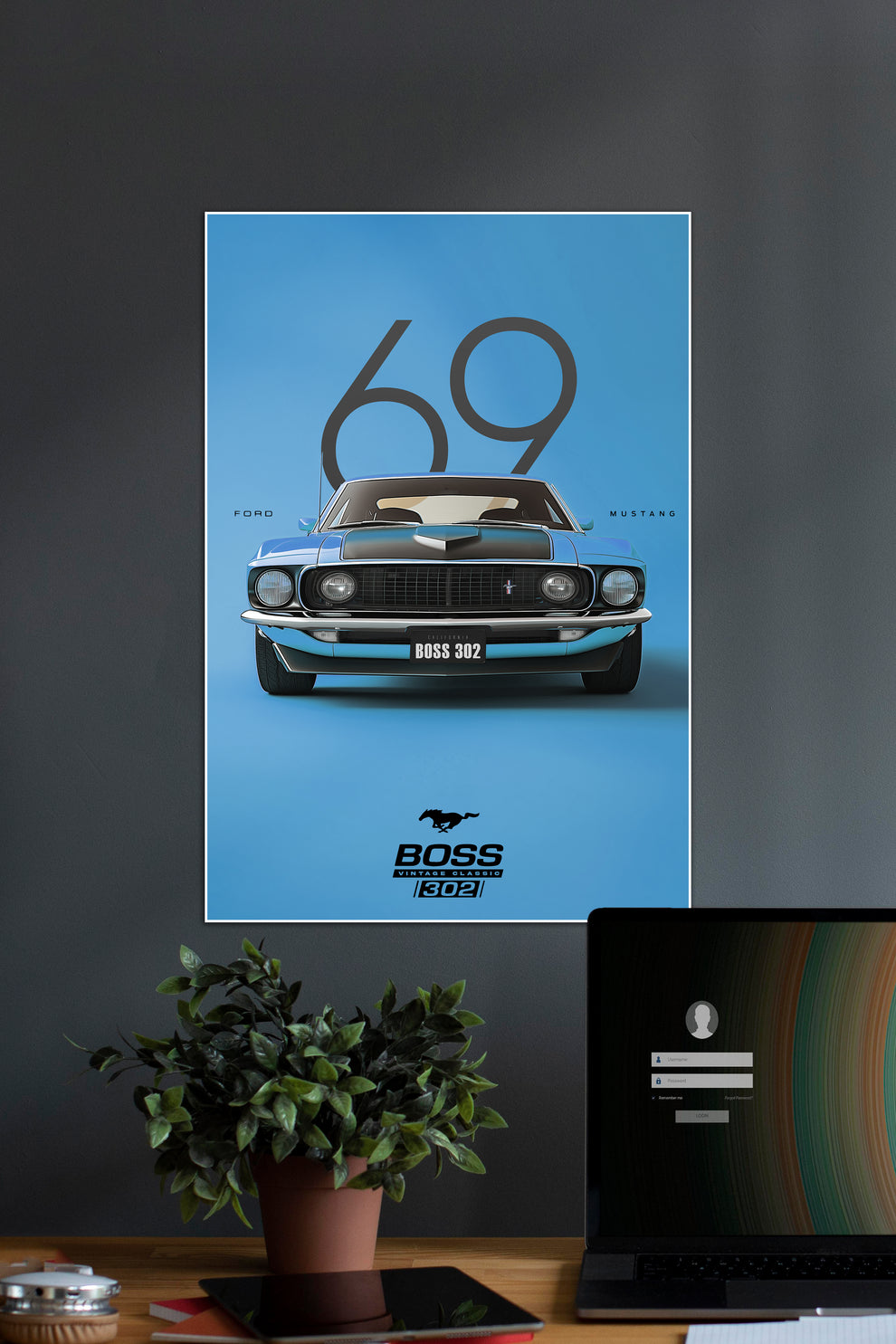 FORD MUSTANG BOSS | BLUE LEGEND #1 | CAR POSTER | Posterized.in