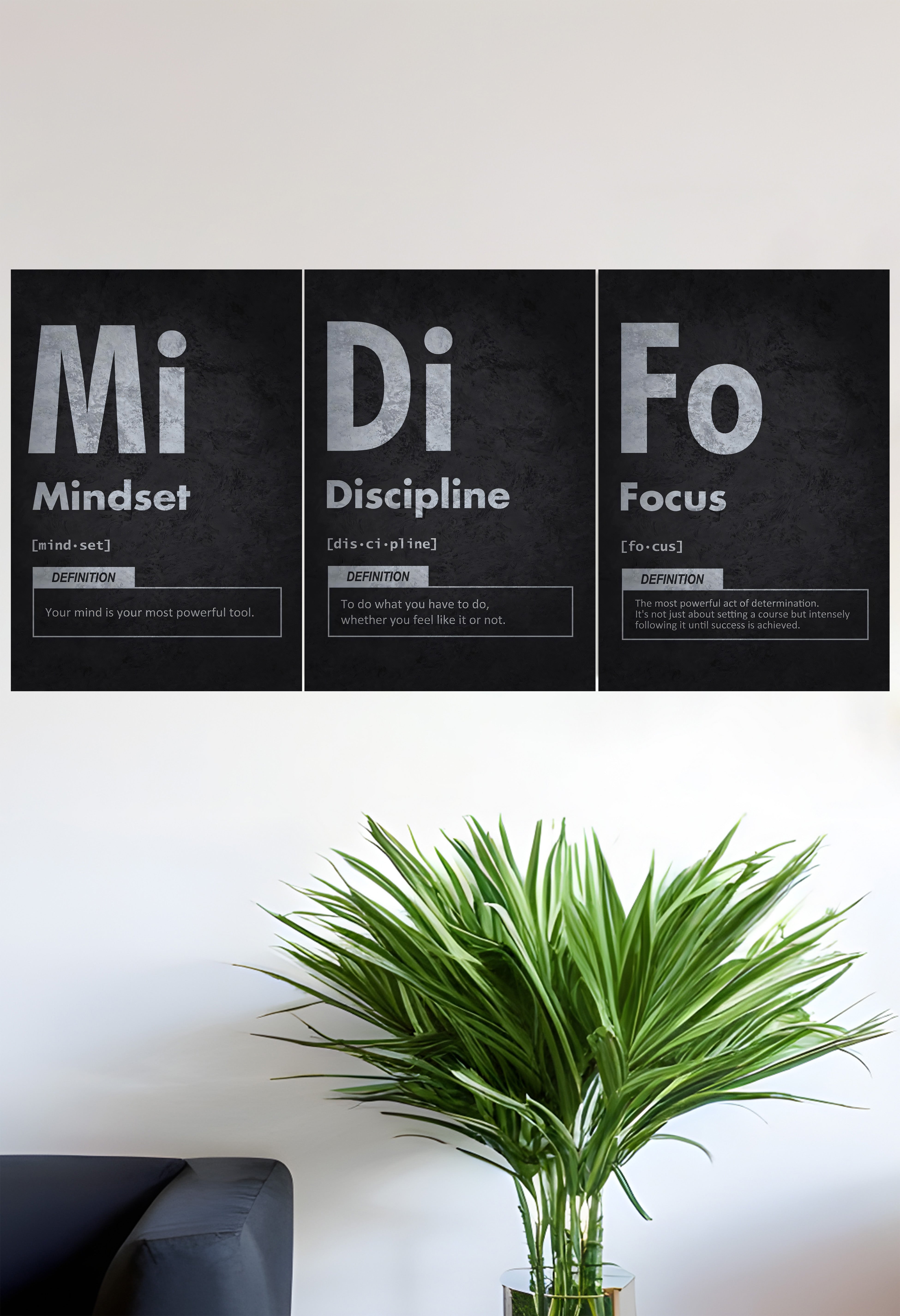 MINDSET x FOCUS x DISCIPLINE | GYM | Motivational Set of 3 Poster ...